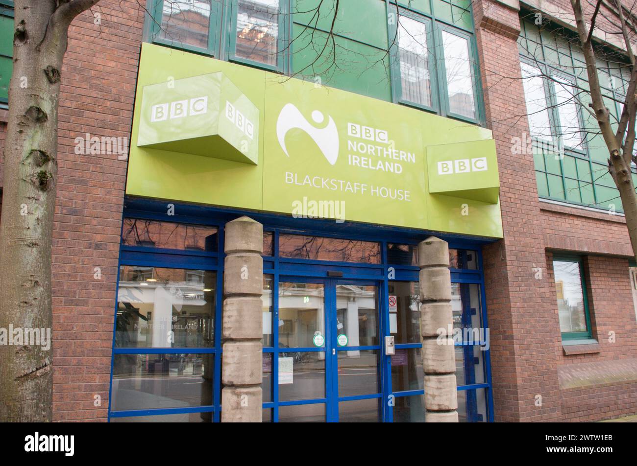 BBC logo, Northern Ireland HQ in Belfast City Stock Photo - Alamy