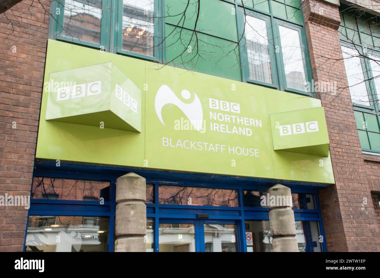 BBC logo, Northern Ireland HQ in Belfast City Stock Photo - Alamy
