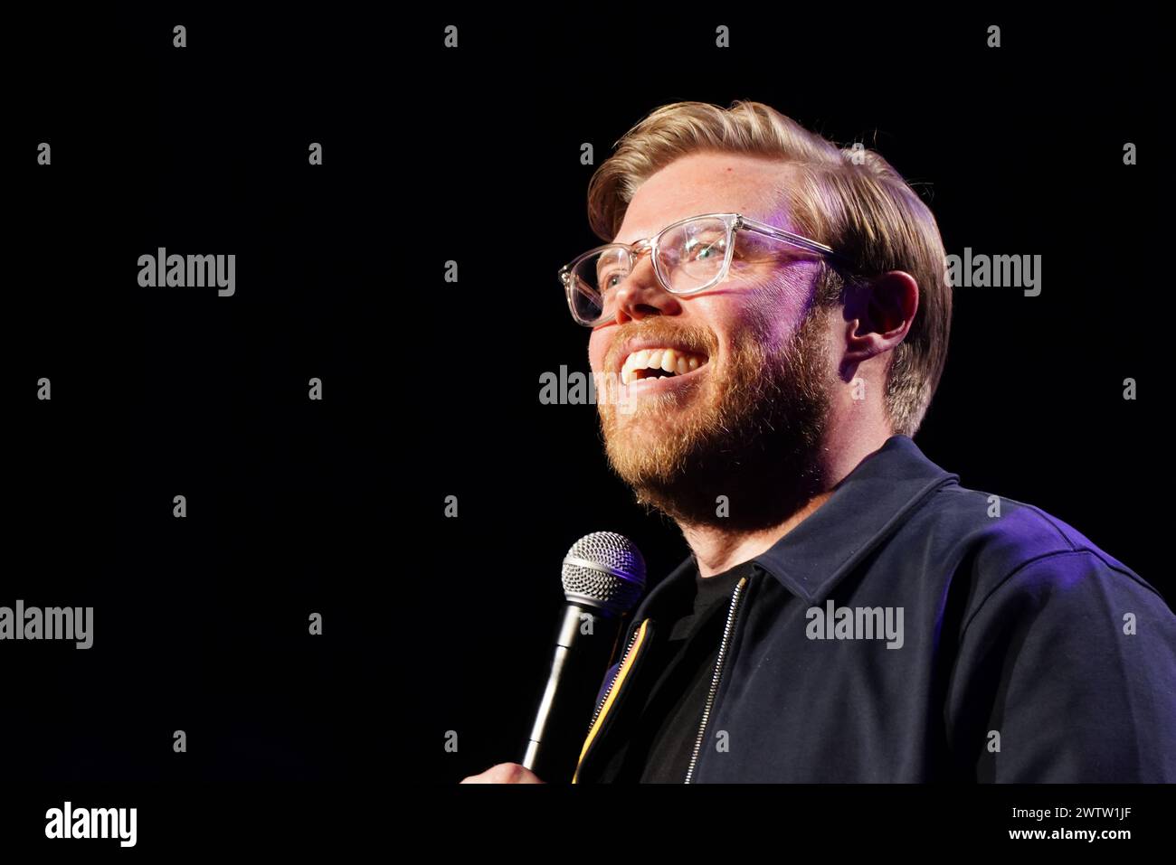 Rob Beckett on stage during A Night of Comedy, the Teenage Cancer Trust ...
