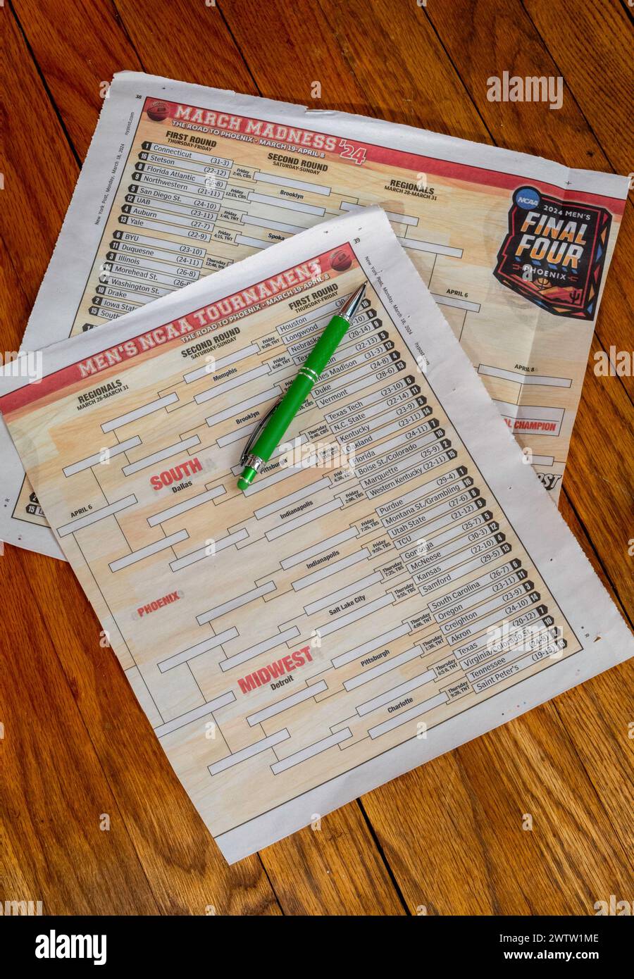 Still life of 2024, final four NCAA championship tournament bracket in ...