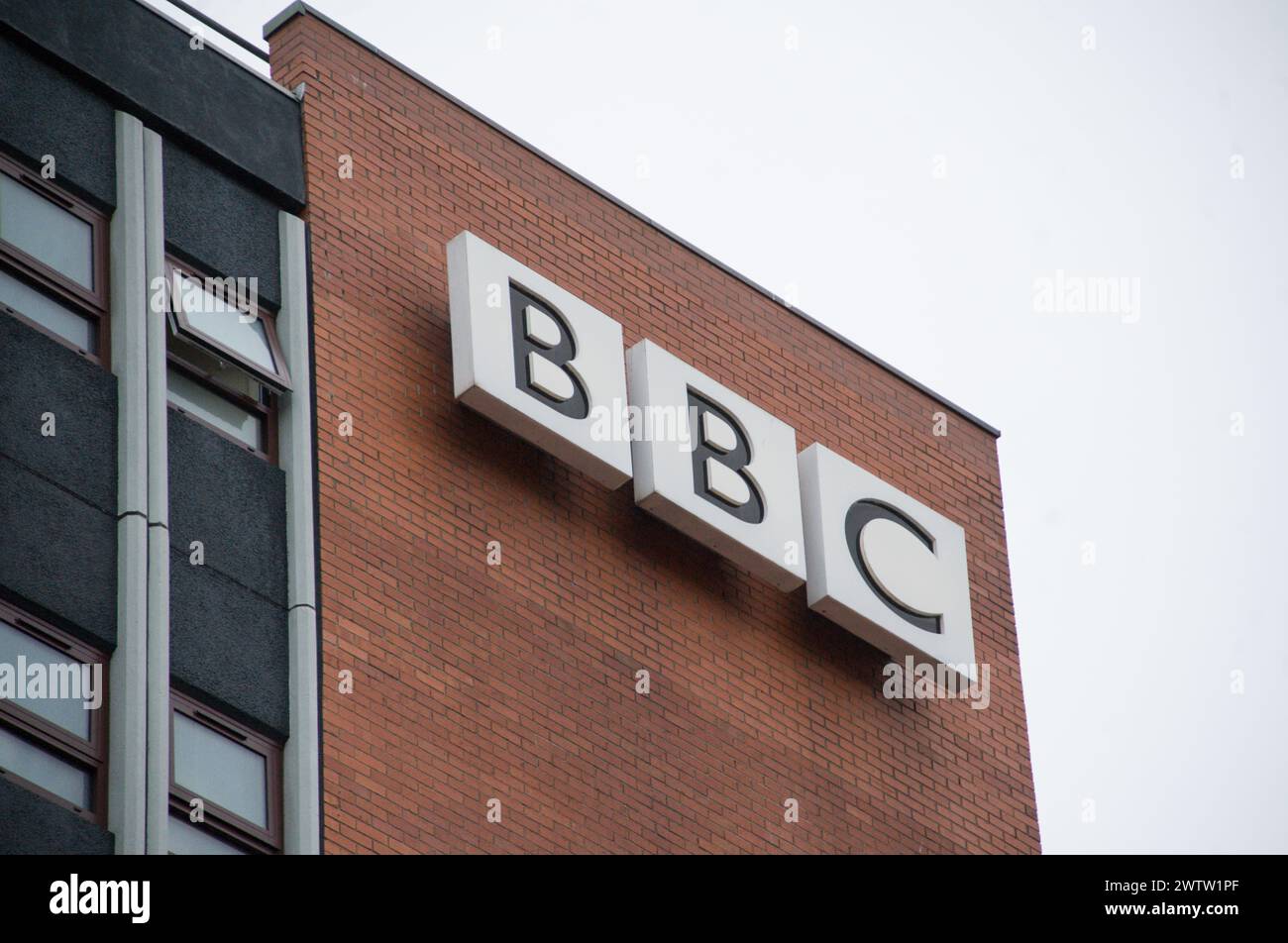 BBC logo, Northern Ireland HQ in Belfast City Stock Photo - Alamy