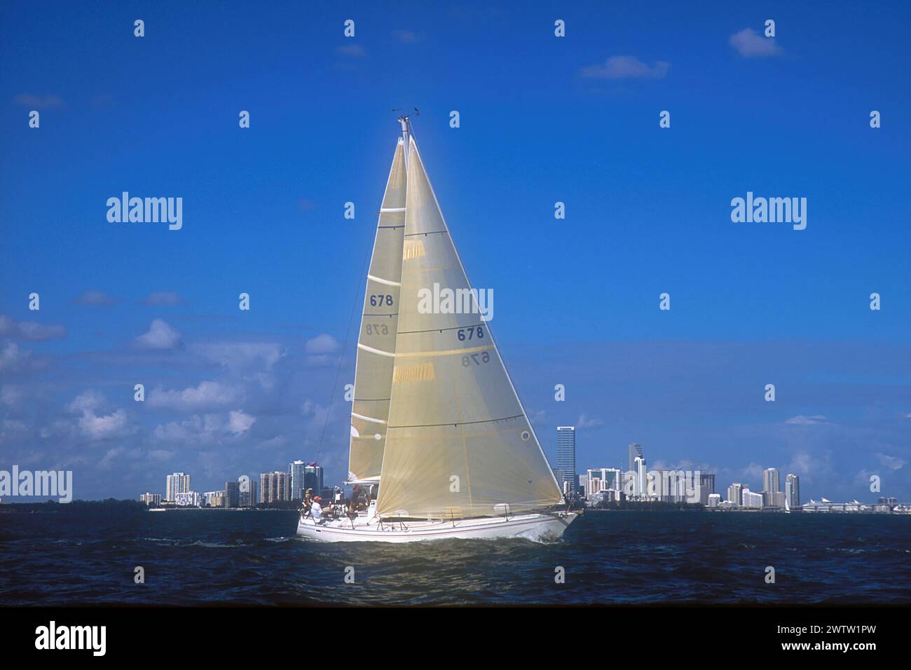 Miami skyline with sailboat in foreground, taken in 2005, Miami Bay ...