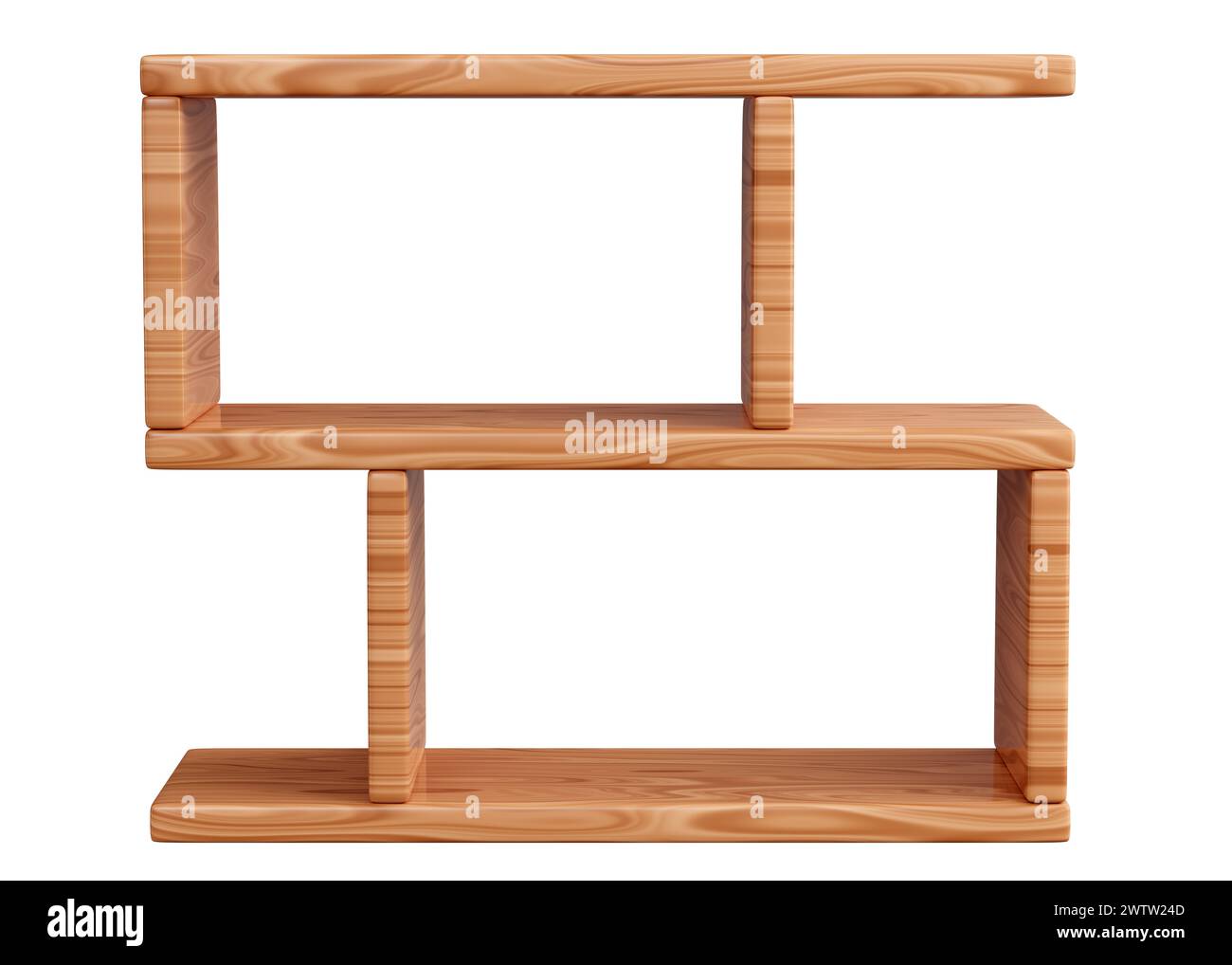 Empty wooden shelf with wall mounting. 3D render illustration Stock ...