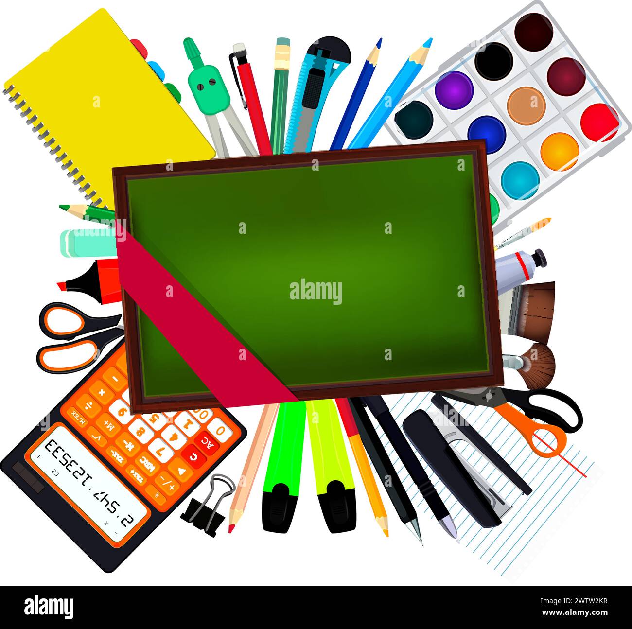 School supplies round logo. Cartoon blank template Stock Vector Image ...