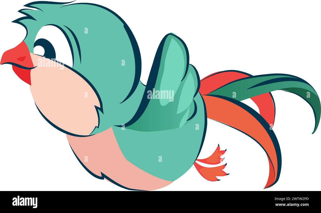 Green feather bird mascot. Cartoon character flying Stock Vector Image ...