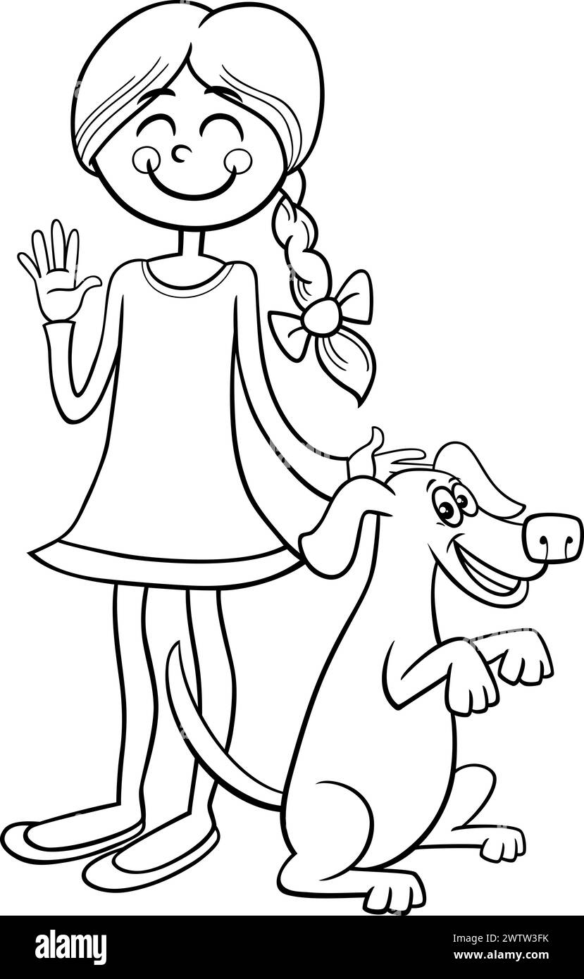 Little Girl With Dog Coloring Page