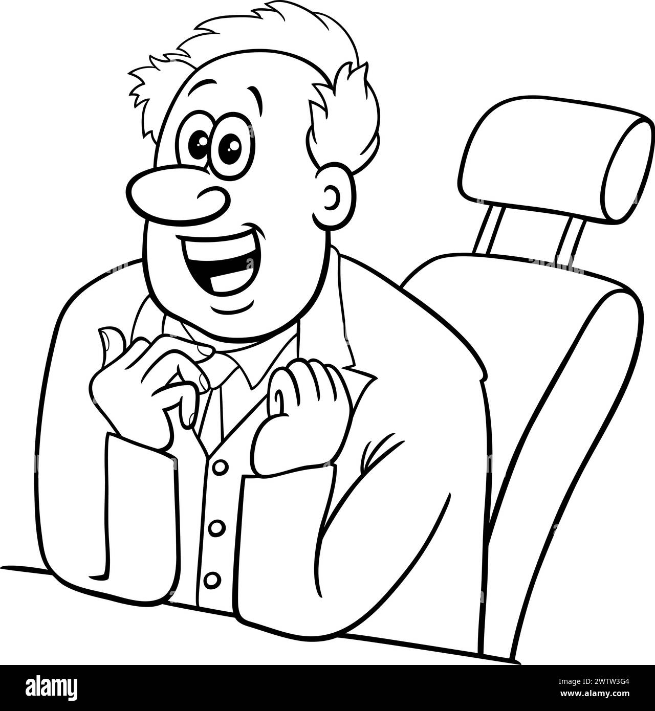Cartoon illustration of happy boss or businessman behind the desk ...