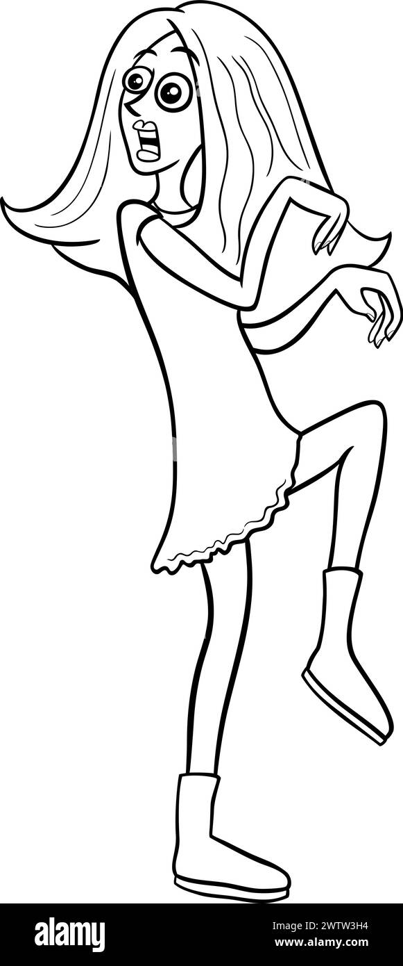 Cartoon illustration of surprised or scared girl or young woman comic ...