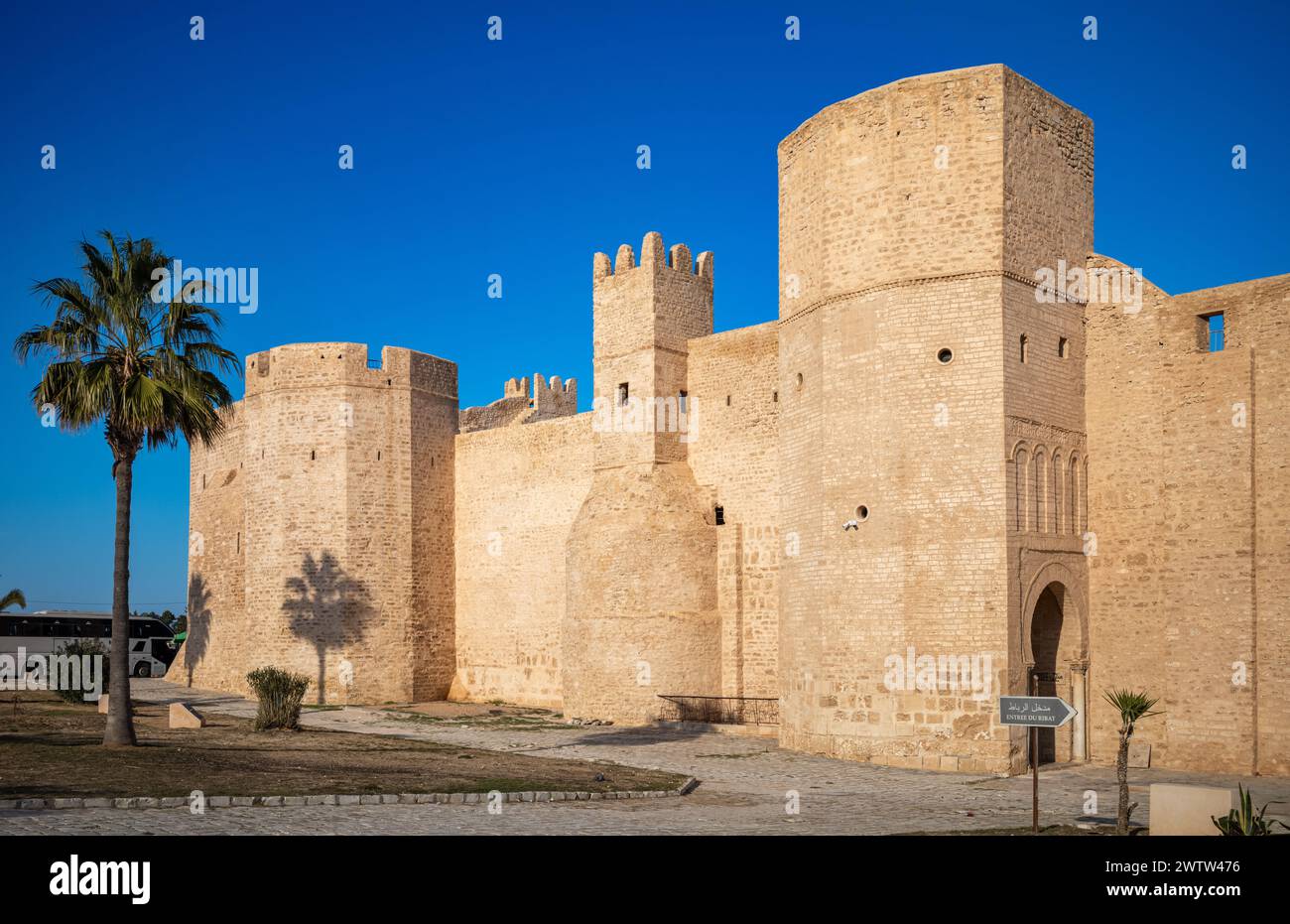 The front of the 8th century Ribat of Monastir, an Islamic fortress in ...