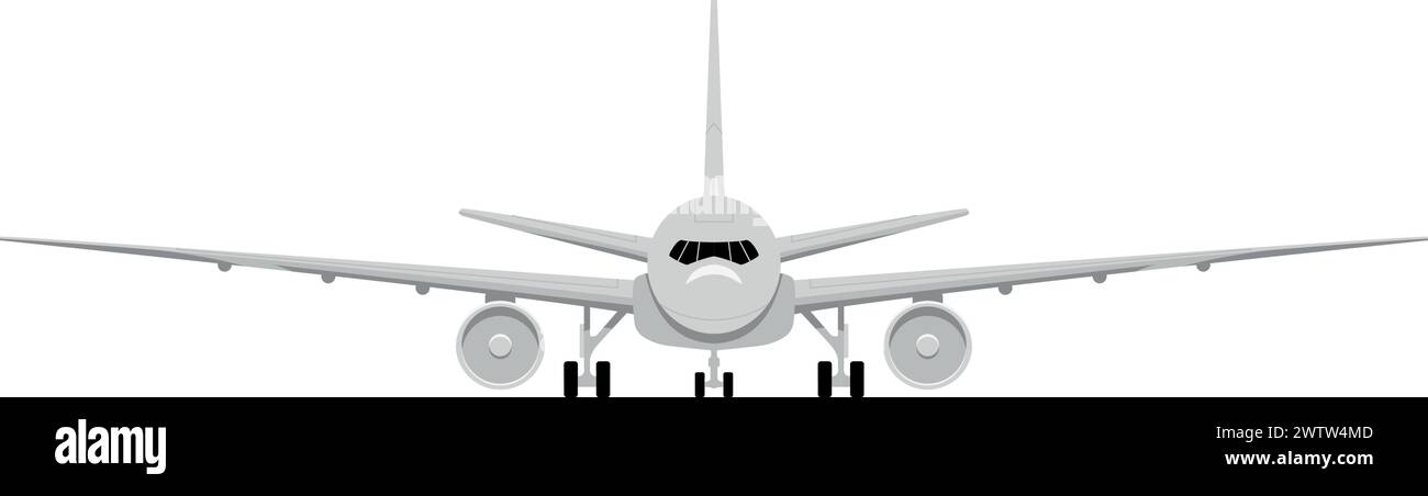Flying airplane front view. Passenger realistic aircraft Stock Vector ...