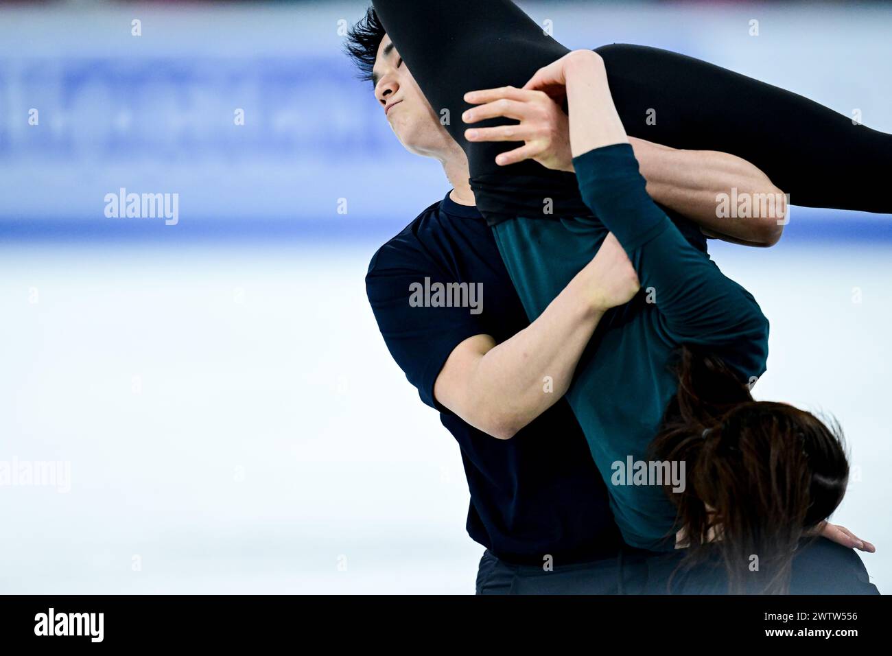 Riku MIURA & Ryuichi KIHARA (JPN), during Pairs Practice, at the ISU ...