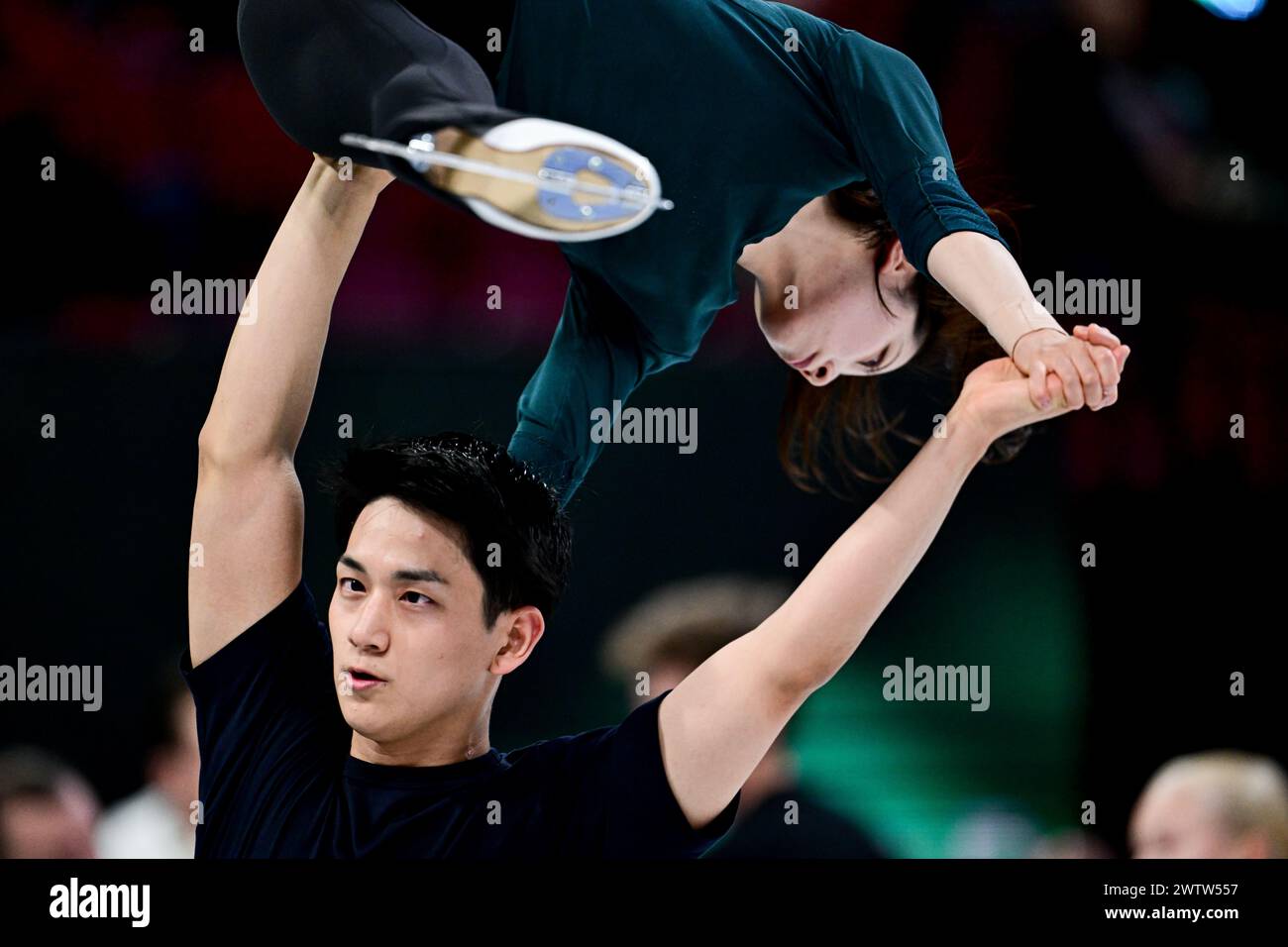 Riku MIURA & Ryuichi KIHARA (JPN), during Pairs Practice, at the ISU ...