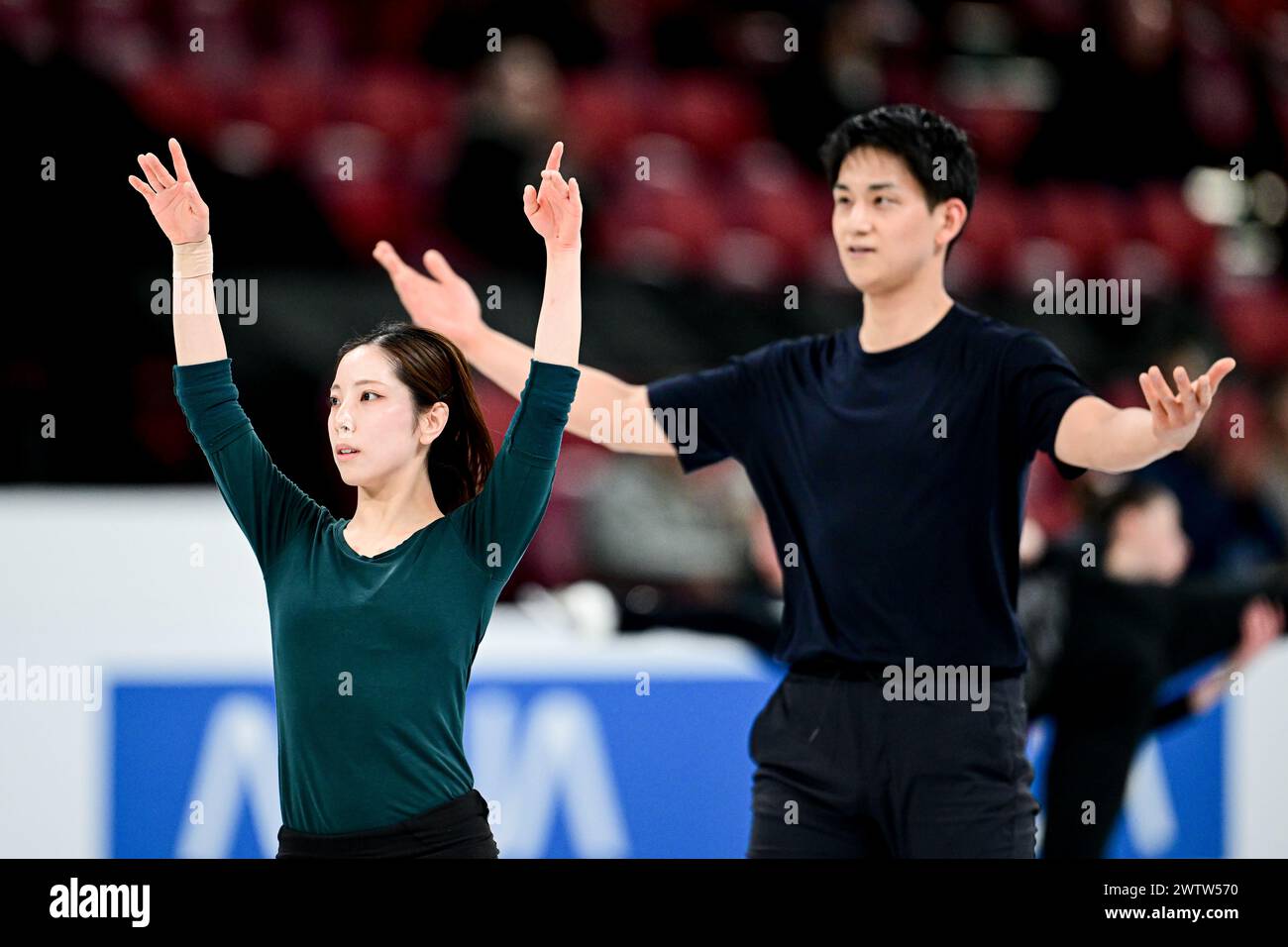 Riku MIURA & Ryuichi KIHARA (JPN), during Pairs Practice, at the ISU ...