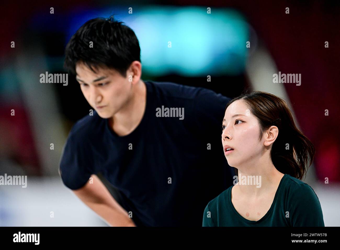 Riku MIURA & Ryuichi KIHARA (JPN), during Pairs Practice, at the ISU ...