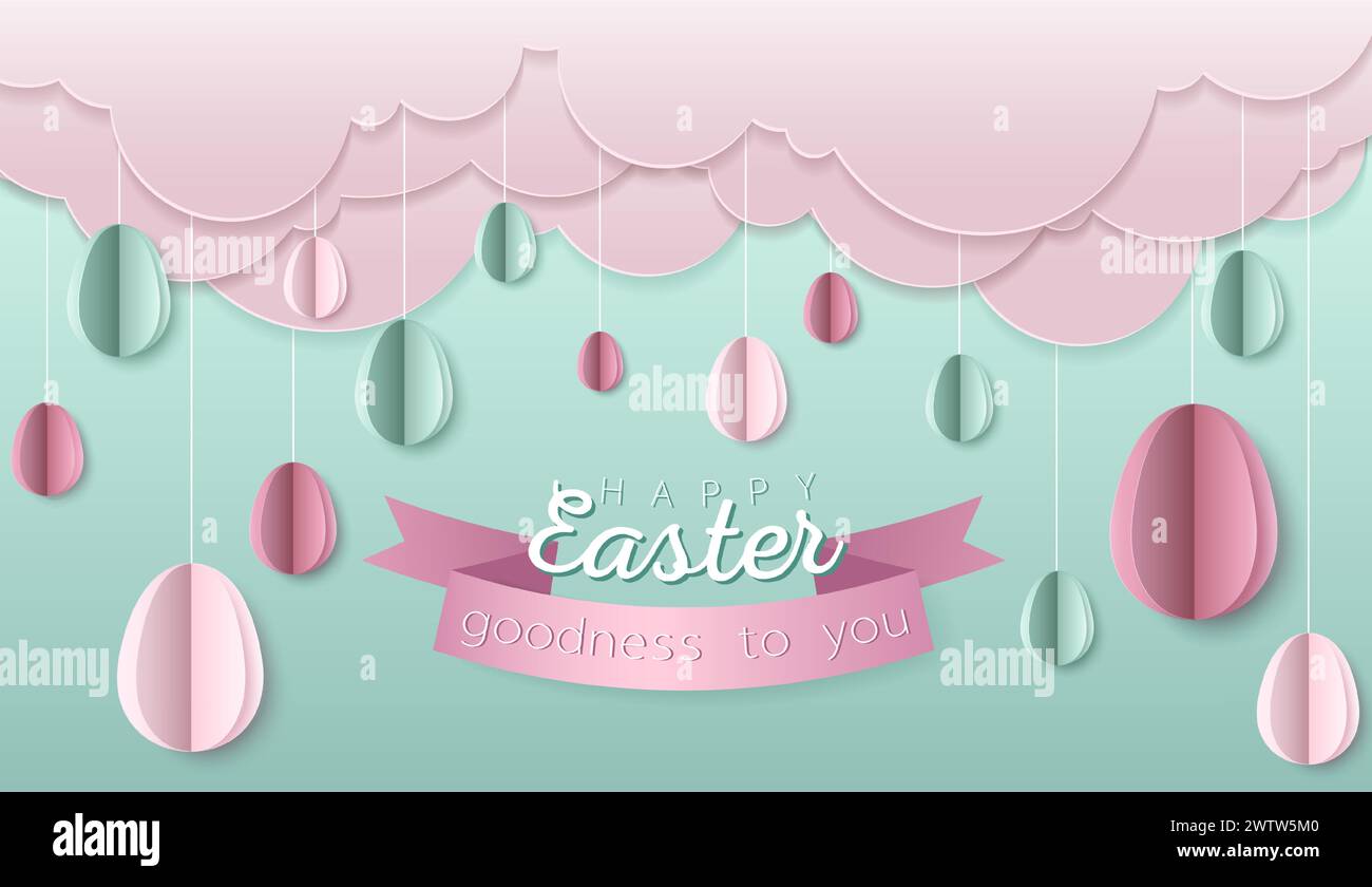 Happy Easter day wallpaper or banner with papercut elements. Beautiful ...