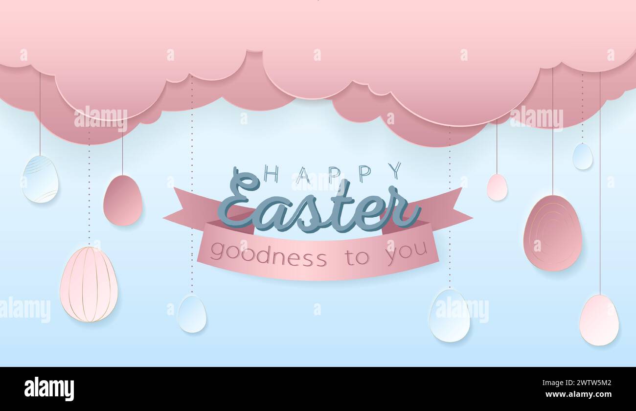 Happy Easter day wallpaper or banner with papercut elements. Beautiful ...