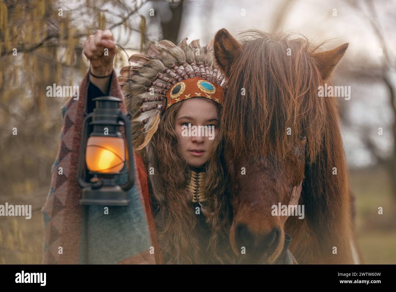 female warrior: American native inspired scene of a young woman and her ...