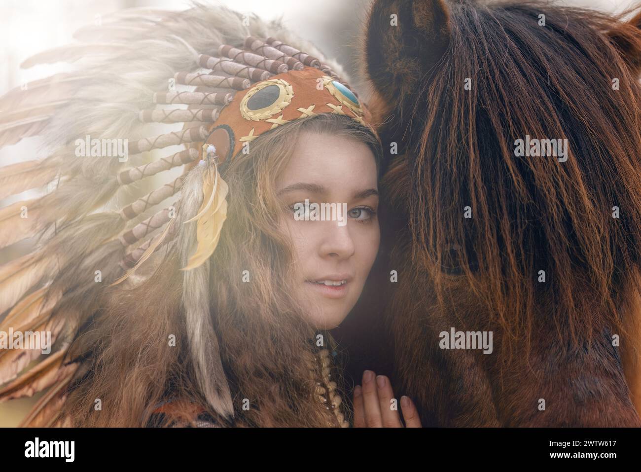 female warrior: American native inspired scene of a young woman and her ...