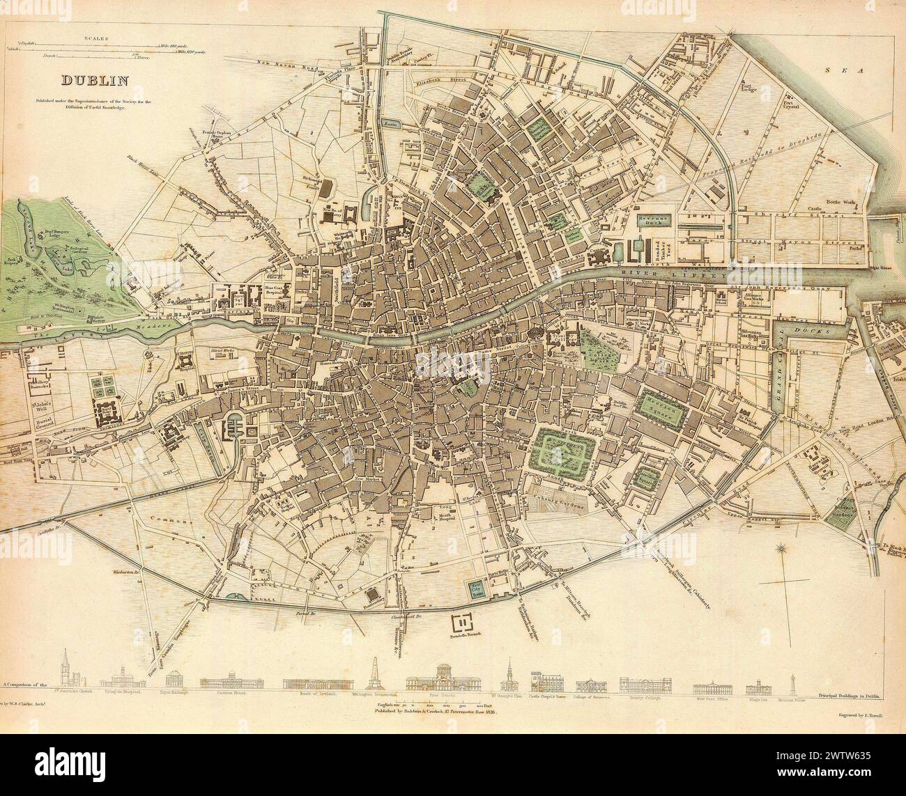 Vintage Map. Street Map of Dublin, Ireland in 1836 by WB Clark Stock ...