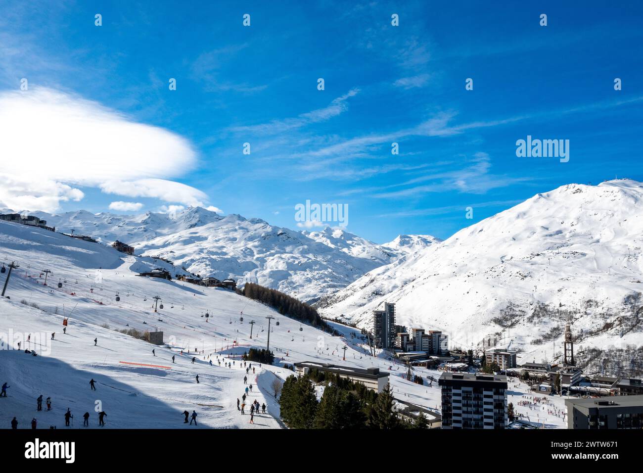 Les Menuires, France, Landscape of ski ground at Les Menuires ...