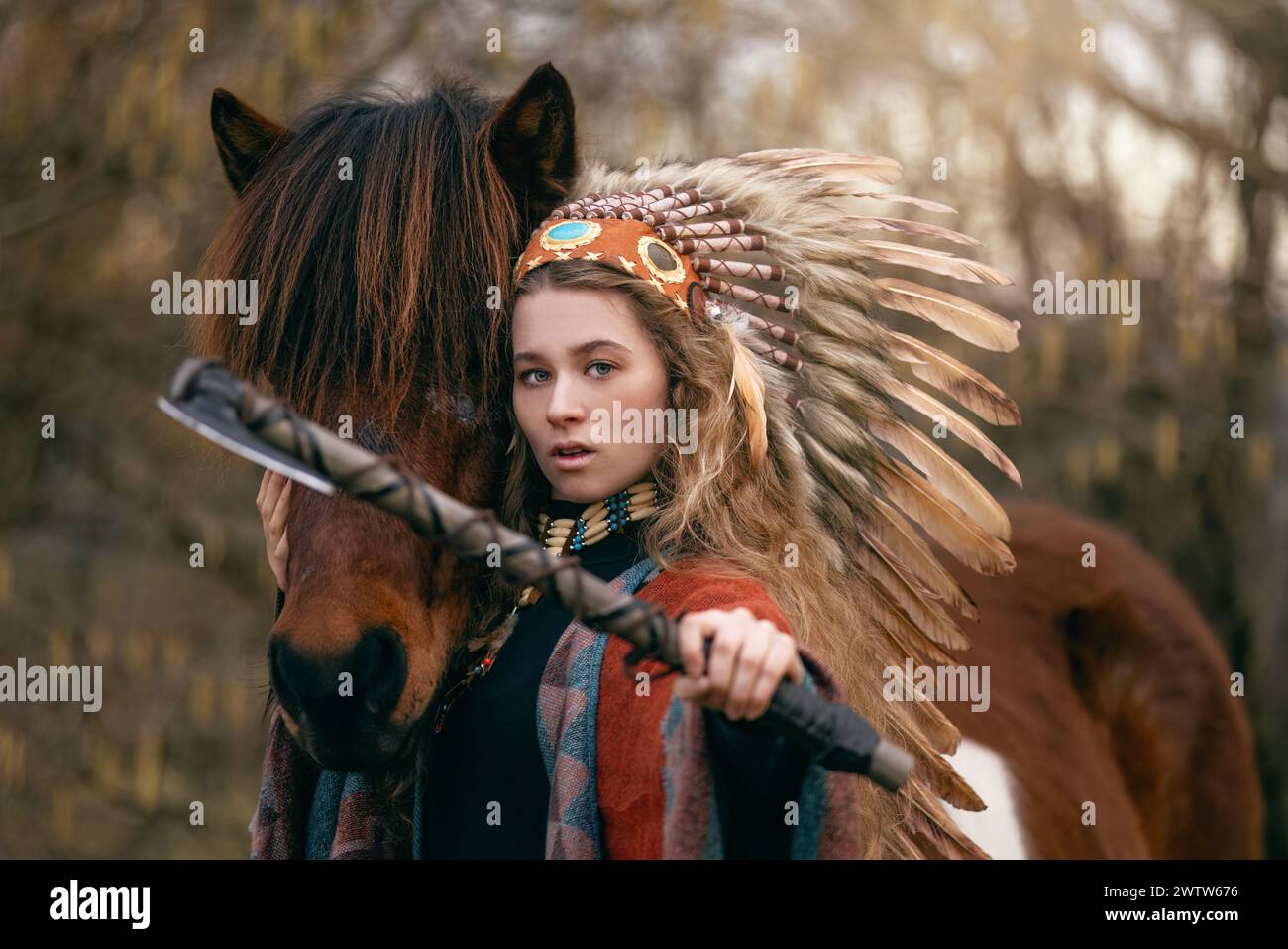 female warrior: American native inspired scene of a young woman and her ...
