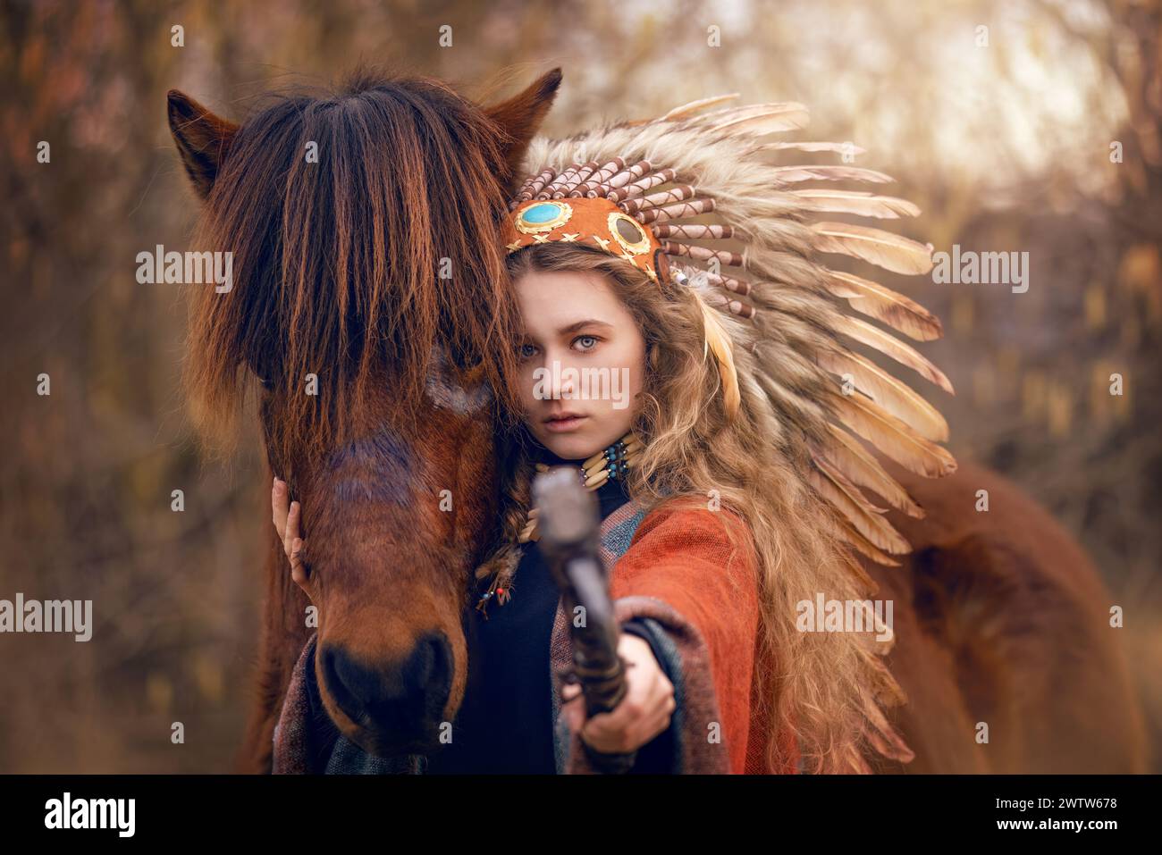 female warrior: American native inspired scene of a young woman and her ...