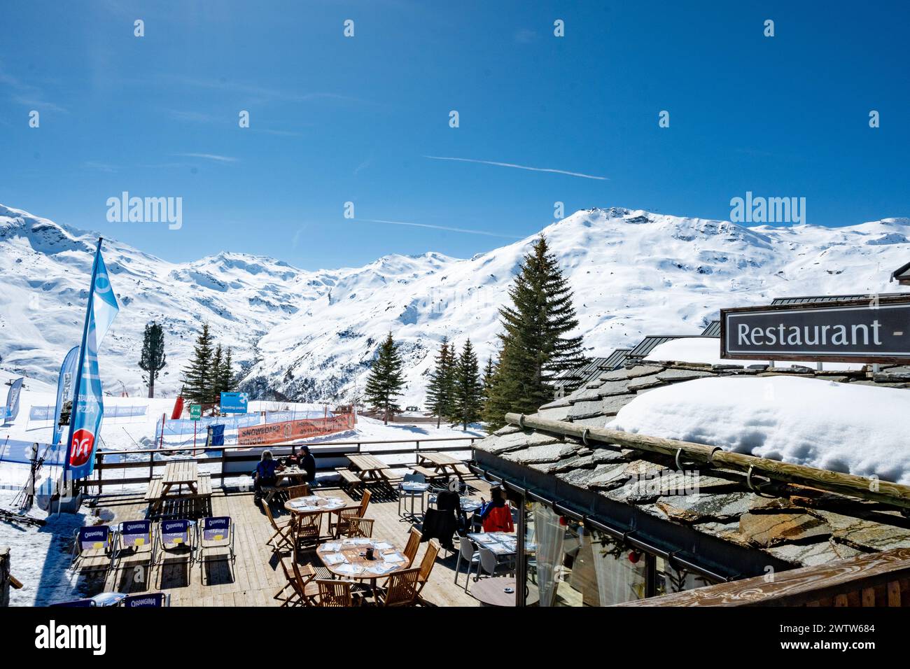 Les Menuires, France, Caucasian people at a terrace of ski ground in ...