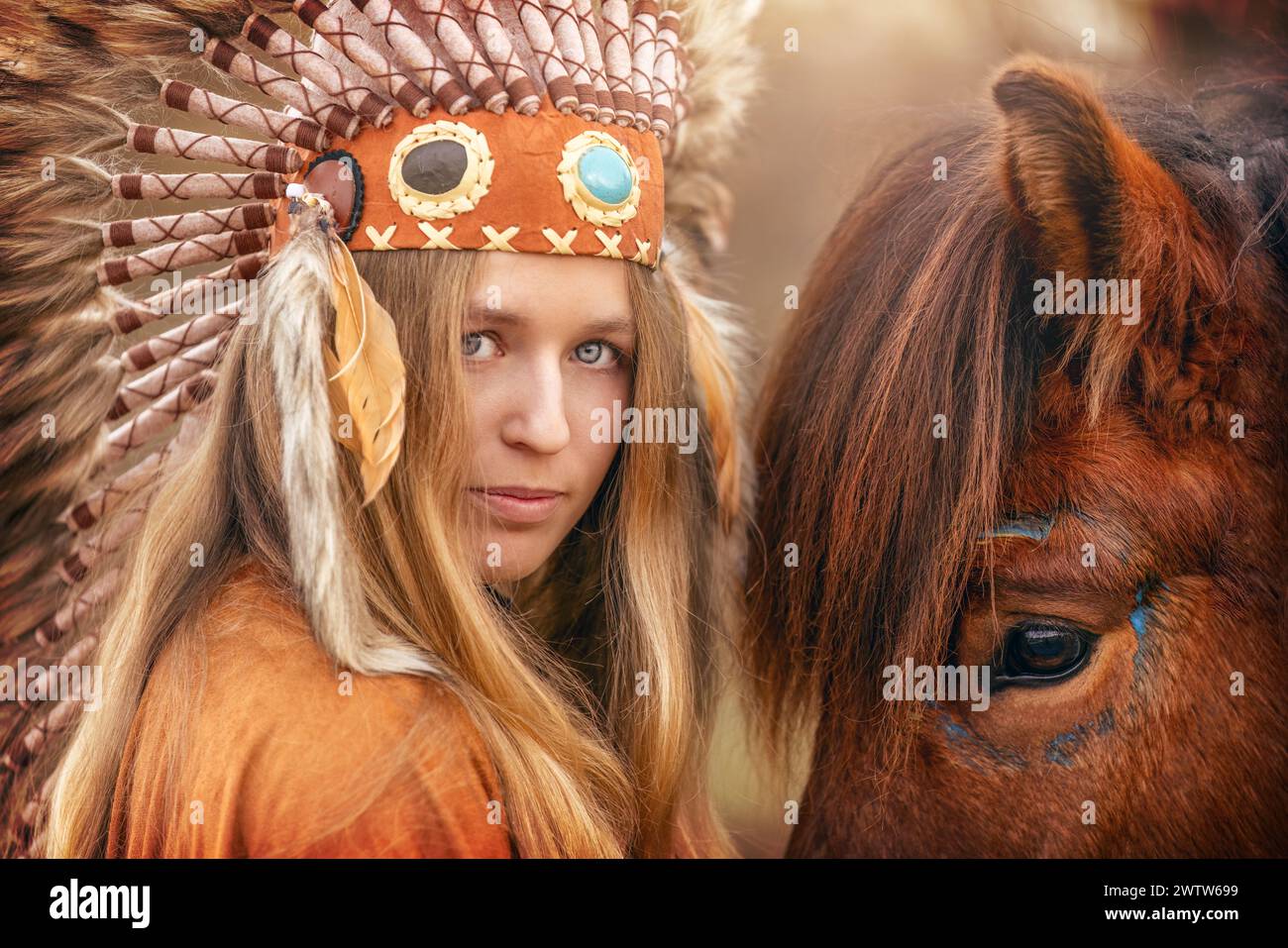 female warrior: American native inspired scene of a young woman and her ...