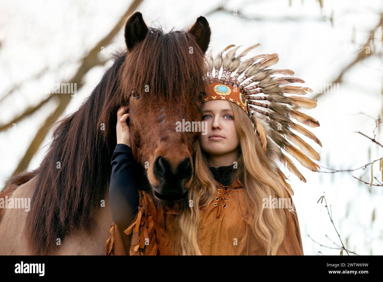 female warrior: American native inspired scene of a young woman and her ...