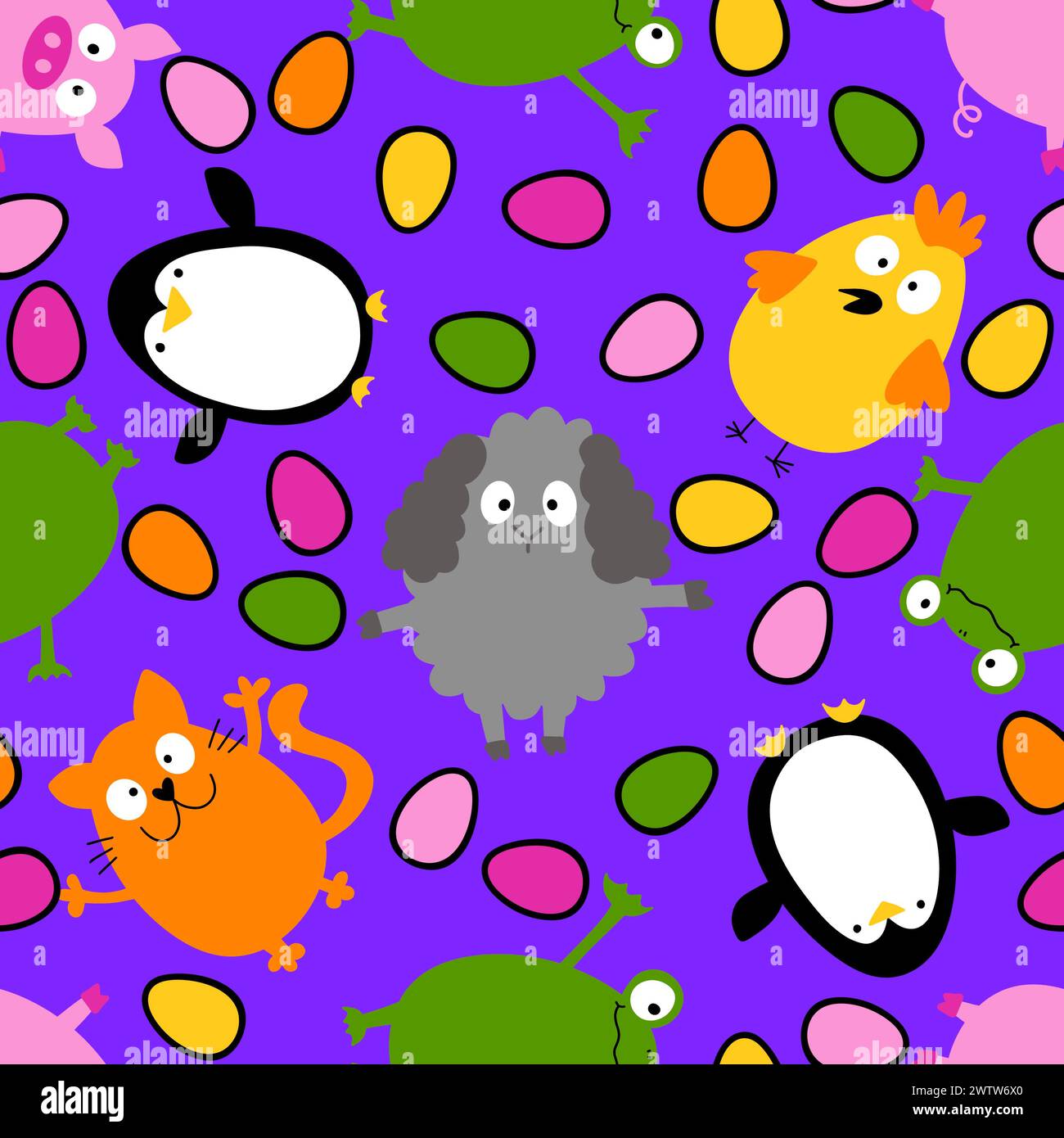 Easter animals and eggs seamless penguin and cats and frogs and chicken ...
