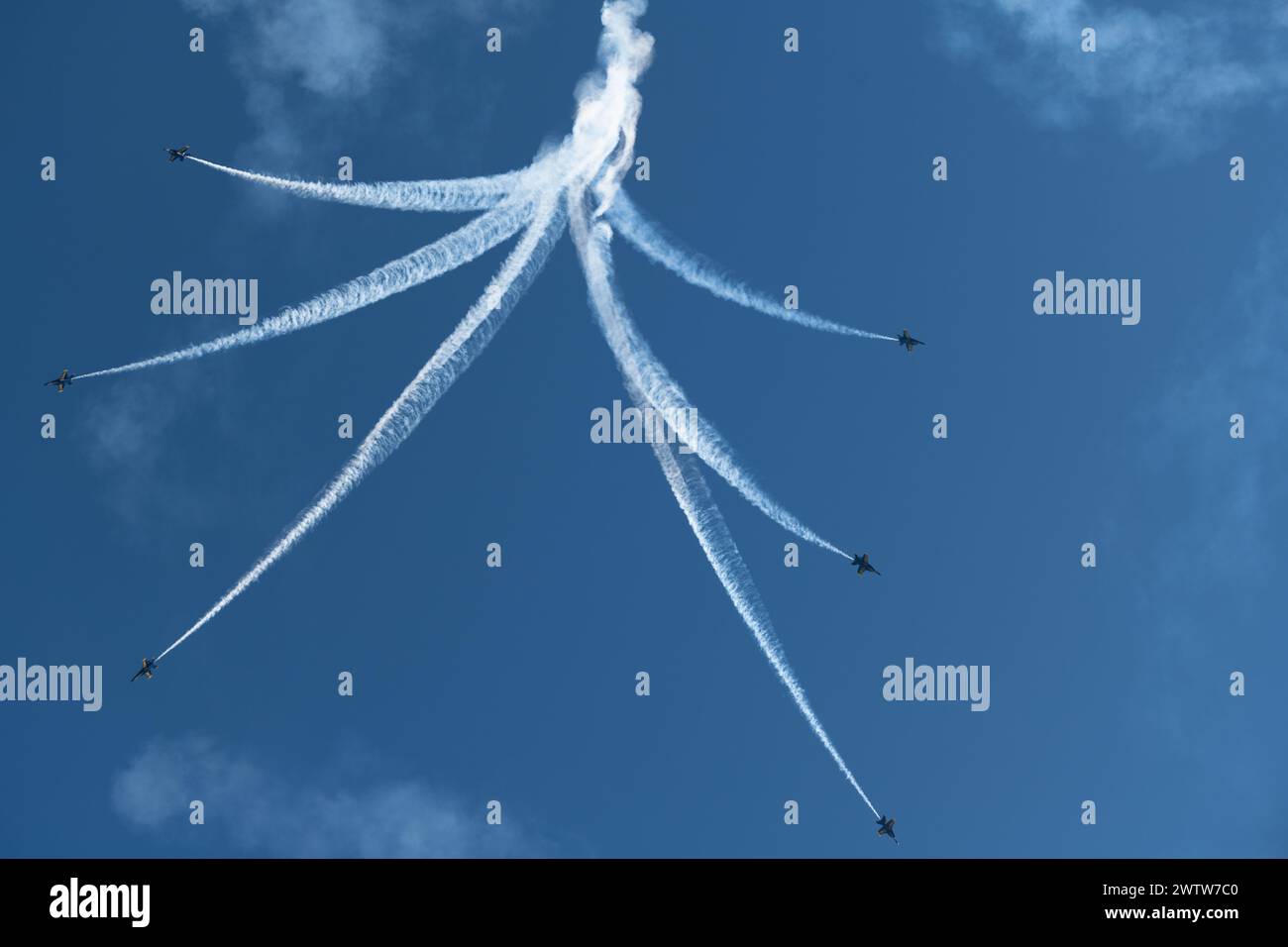U.S. Navy Blue Angels perform aerobatic formation maneuvers during the ...