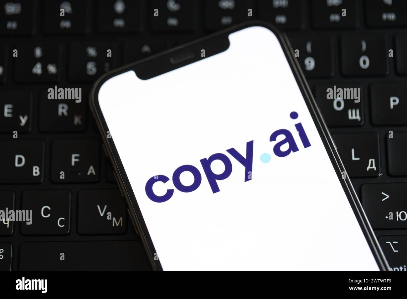 KYIV, UKRAINE - MARCH 17, 2024 CopyAI logo on iPhone display screen and ...