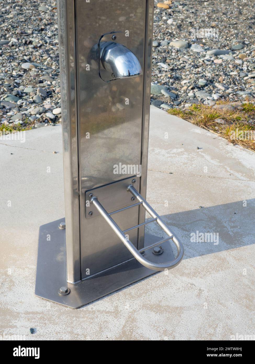 Pillar shower on the beach. Modern infrastructure at the resort. Body ...