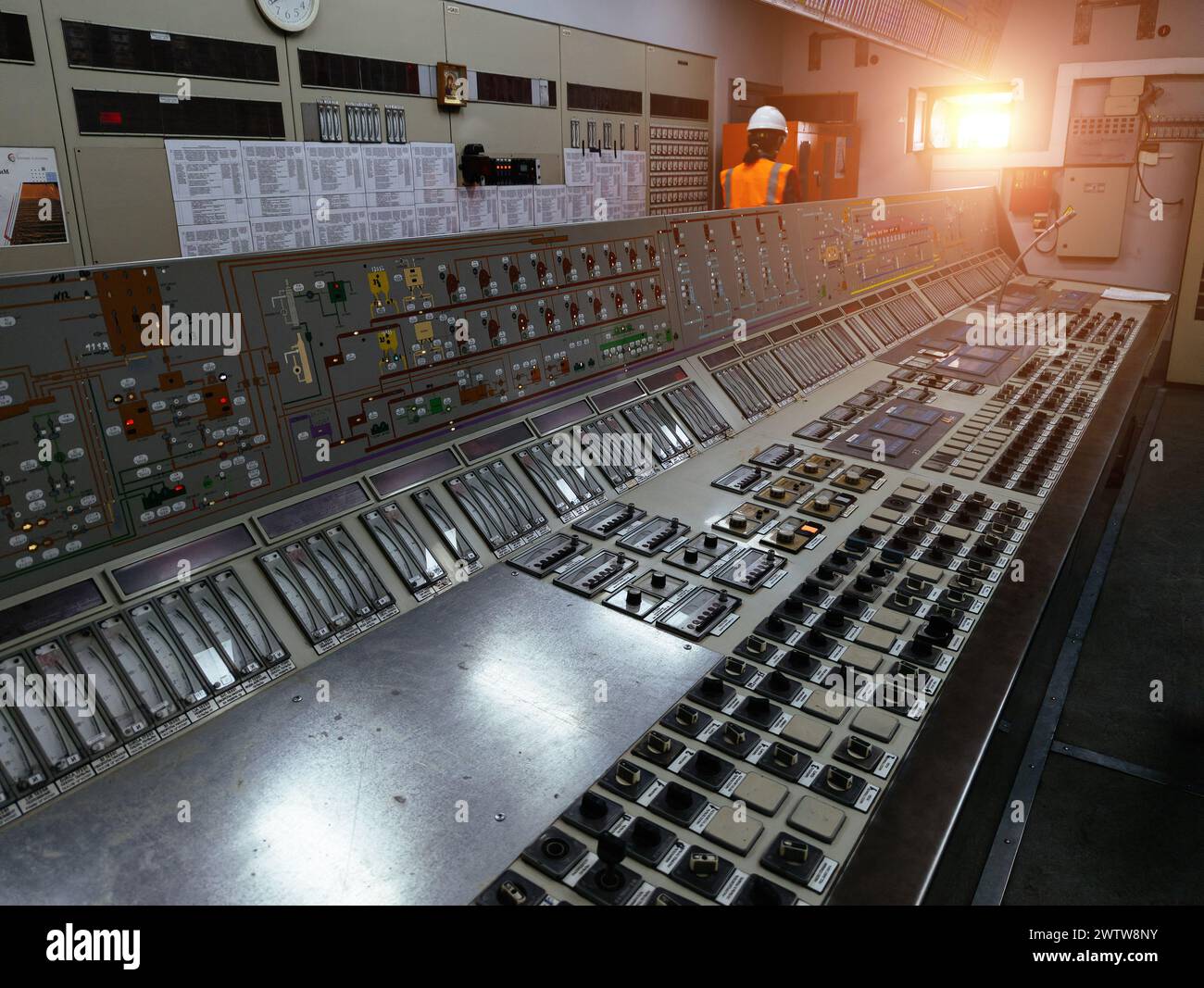Control room. Large Industrial control panel inside factory or power ...