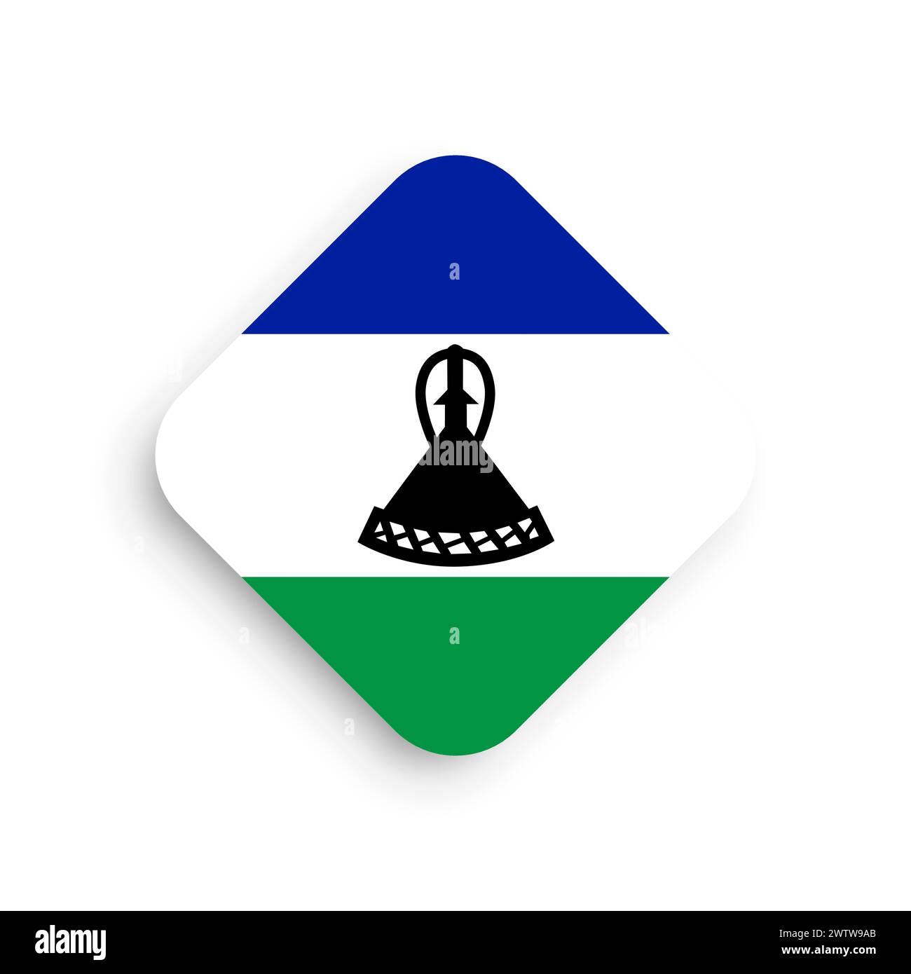 Lesotho flag - rhombus shape icon with dropped shadow isolated on white ...