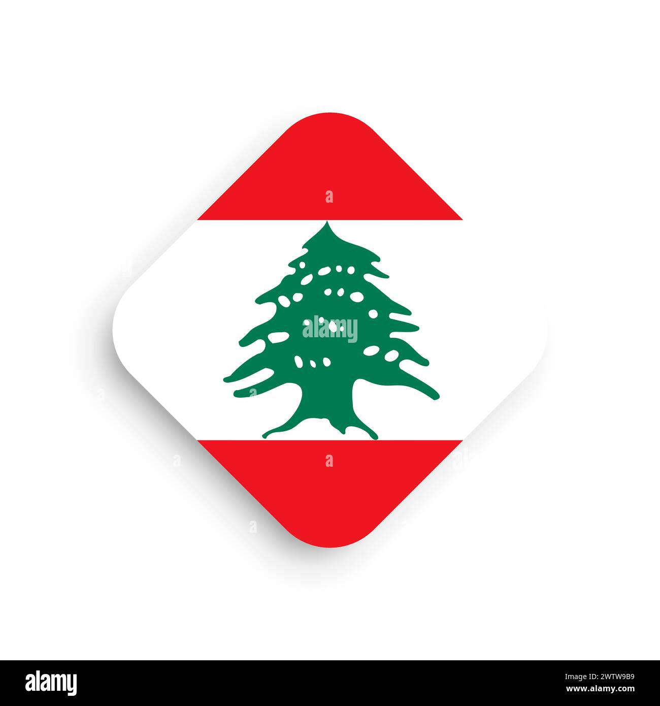 Lebanon flag - rhombus shape icon with dropped shadow isolated on white ...