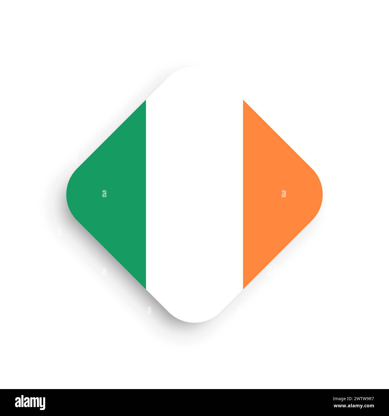 Ireland flag - rhombus shape icon with dropped shadow isolated on white ...