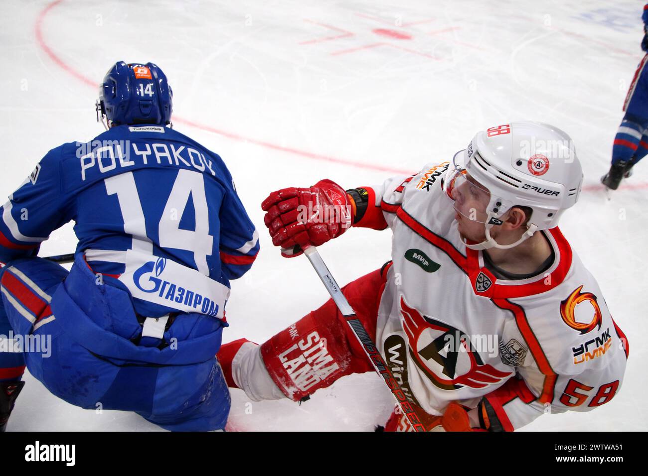Saint Petersburg, Russia. 19th Mar, 2024. SKA Hockey Club player, Nikolai Polyakov (14) and ...
