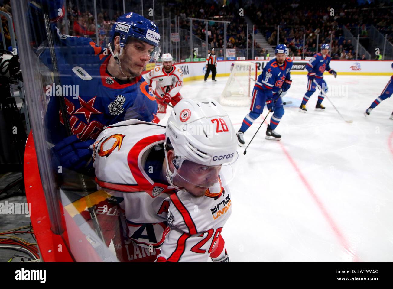 Saint Petersburg, Russia. 19th Mar, 2024. SKA Hockey Club player, Nikolai Polyakov (14) and ...