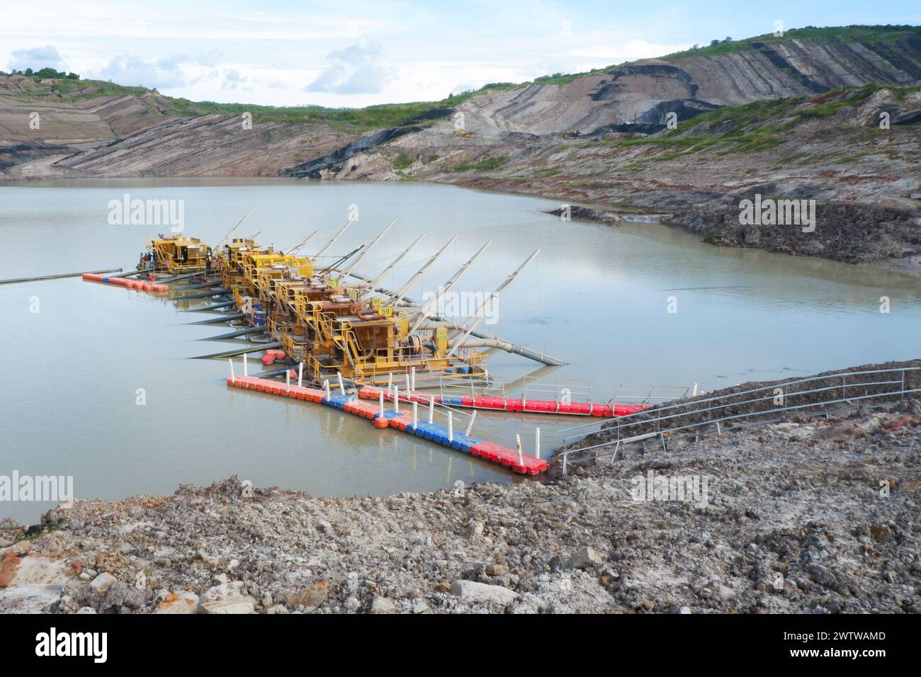 sump in coal mine or quarry, water pumping from sump to drainage Stock ...