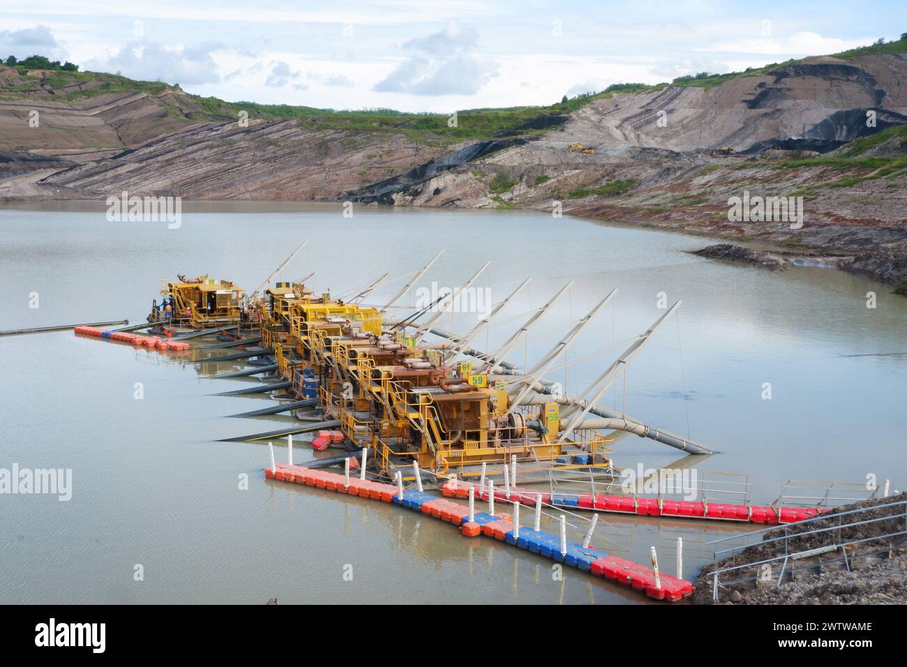 sump in coal mine or quarry, water pumping from sump to drainage Stock ...