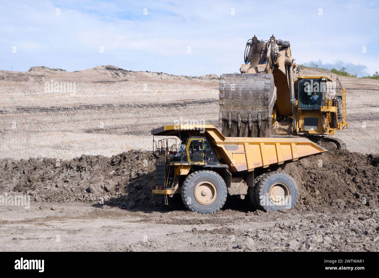 over burden loading in coal mine from excavator into truck, coal mine ...