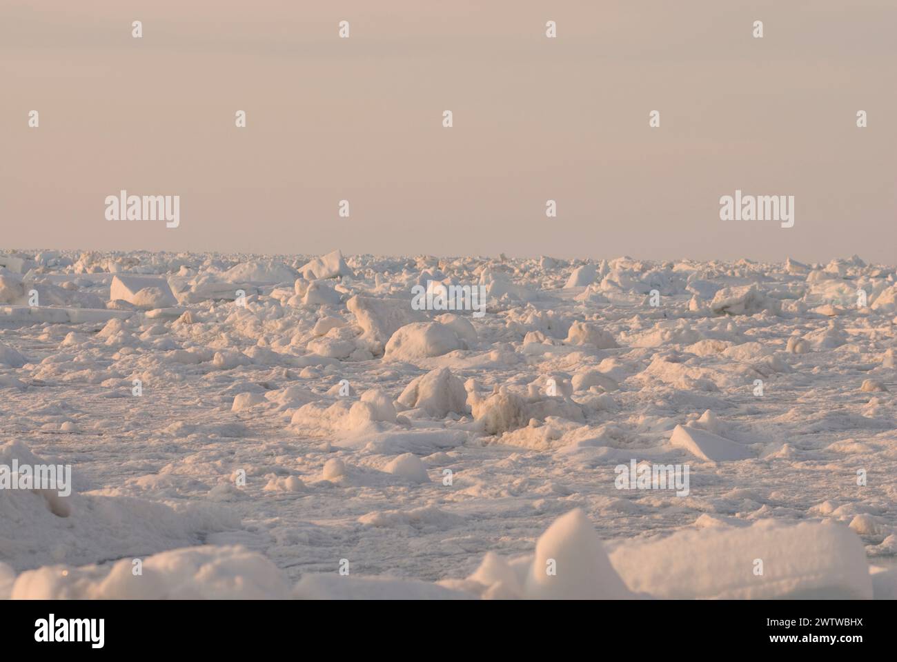 Seascape of rough pack ice over the Chukchi sea in springtime, off ...
