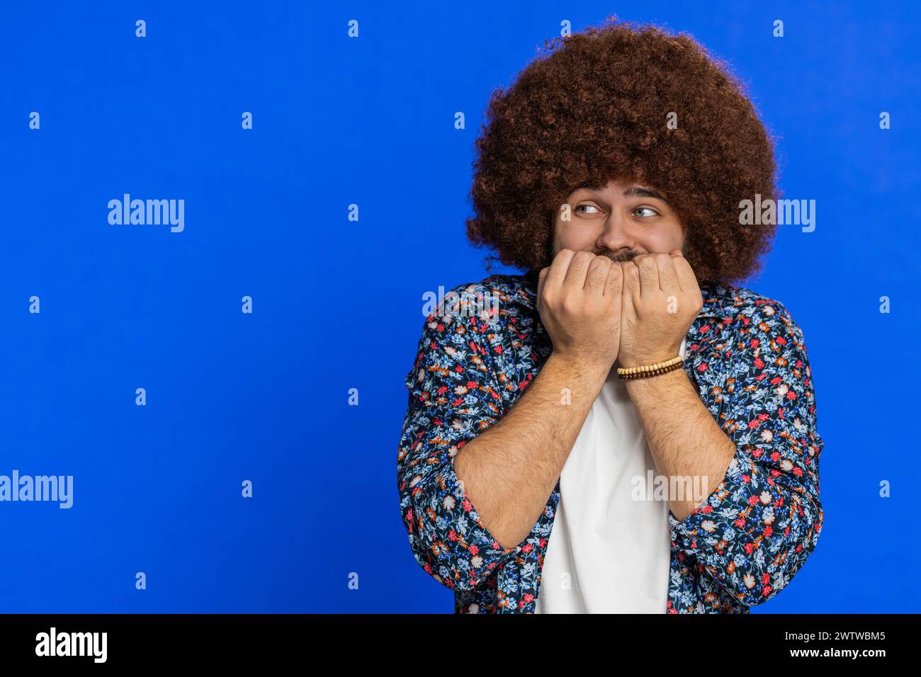 Stressed depressed young man terrified about danger problems suffering ...