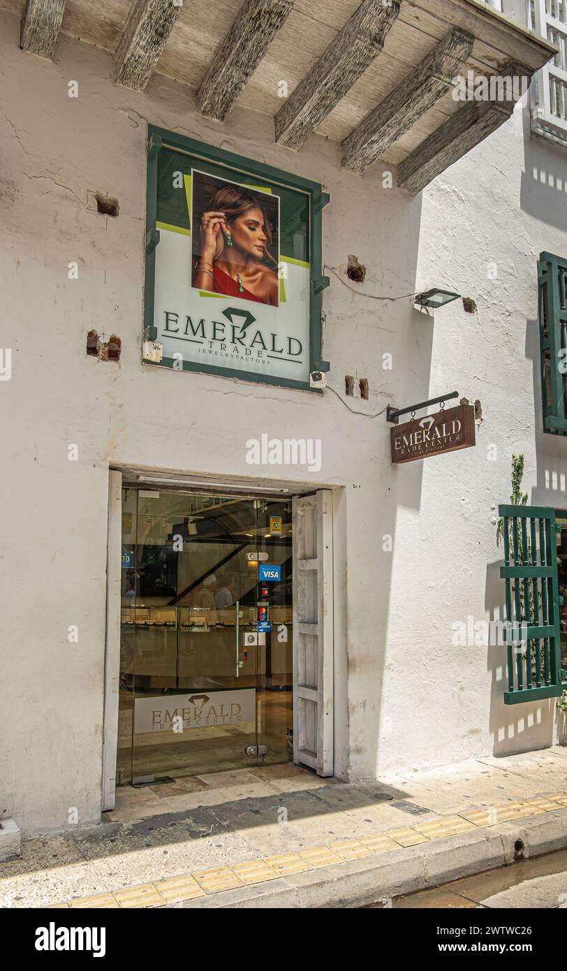 Cartagena, Colombia - July 25, 2023: Calle de la Iglesia, entrance with ...