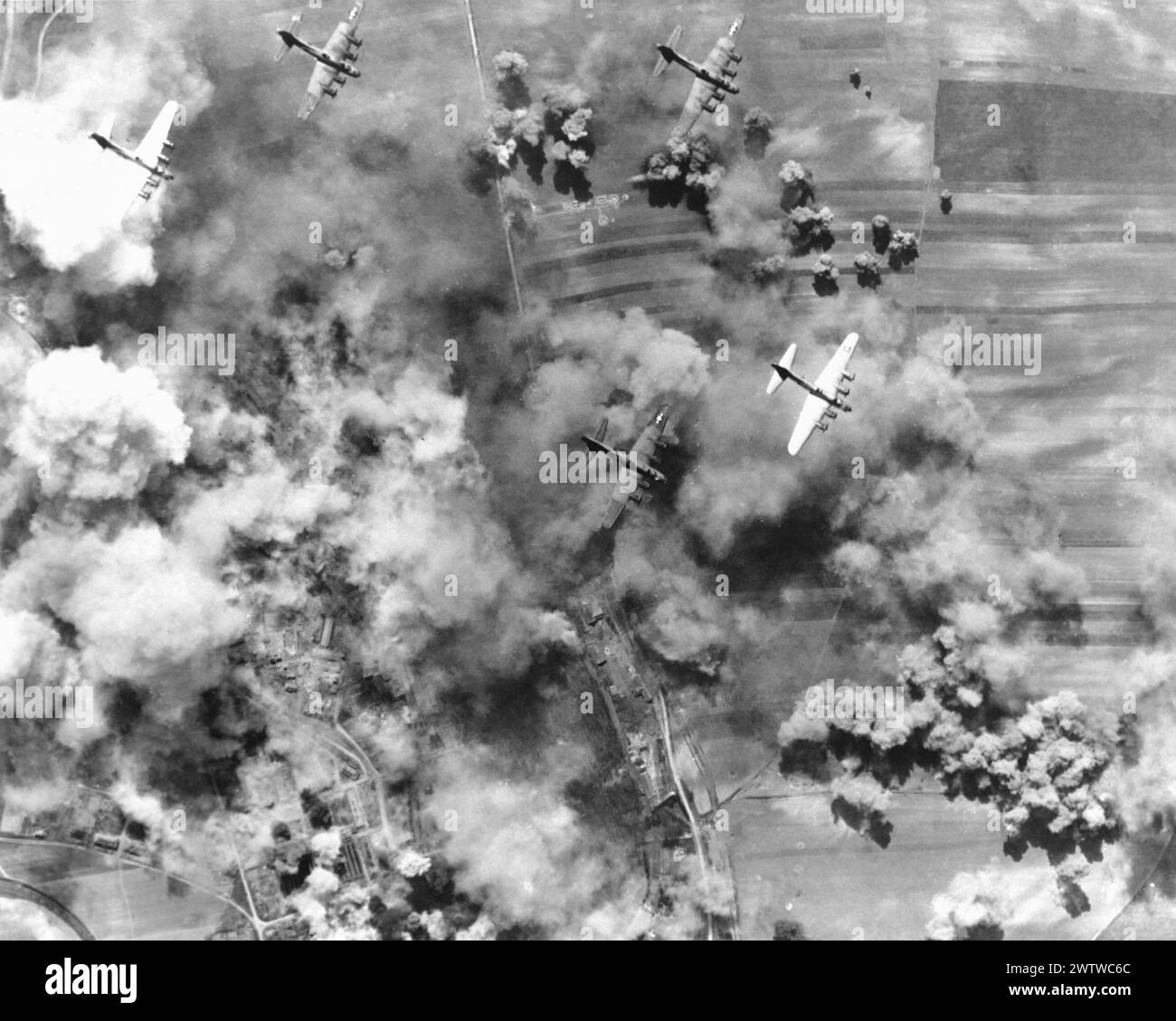 Arial image of B-17's bombing Messerschmitt factory Stock Photo - Alamy