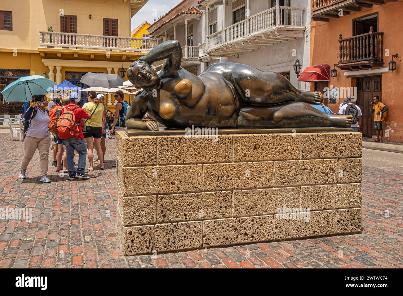 Cartagena, Colombia - July 25, 2023: Colonial facades with wooden ...