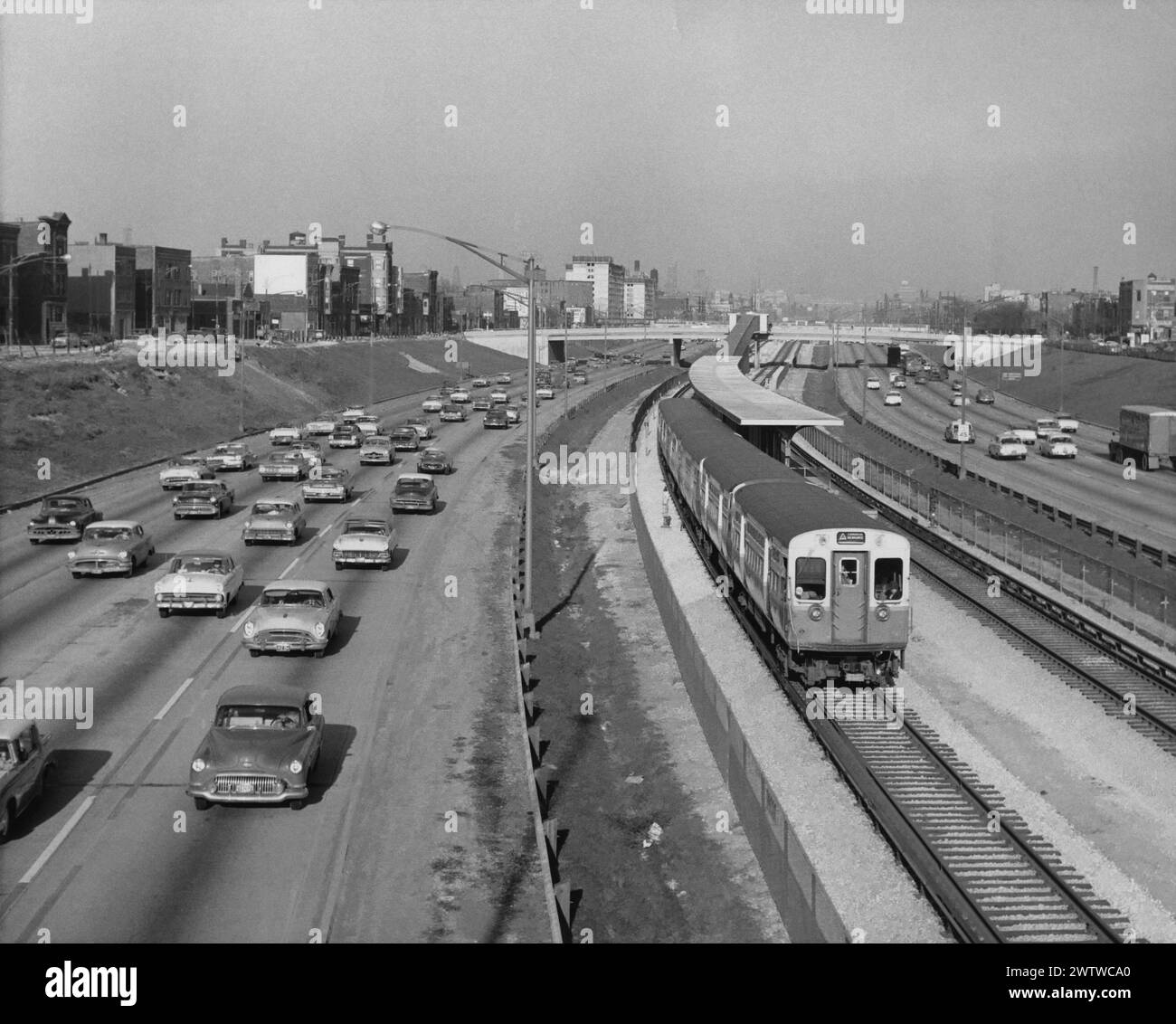 View East from Sacramento Avenue shows Eastbound and Westbound vehicular traffic on Chicago's ...