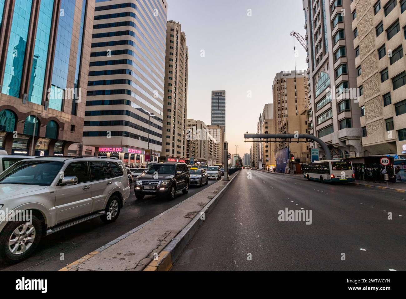 ABU DHABI, UAE - OCTOBER 13, 2021: Traffic on Zayed the First street in ...