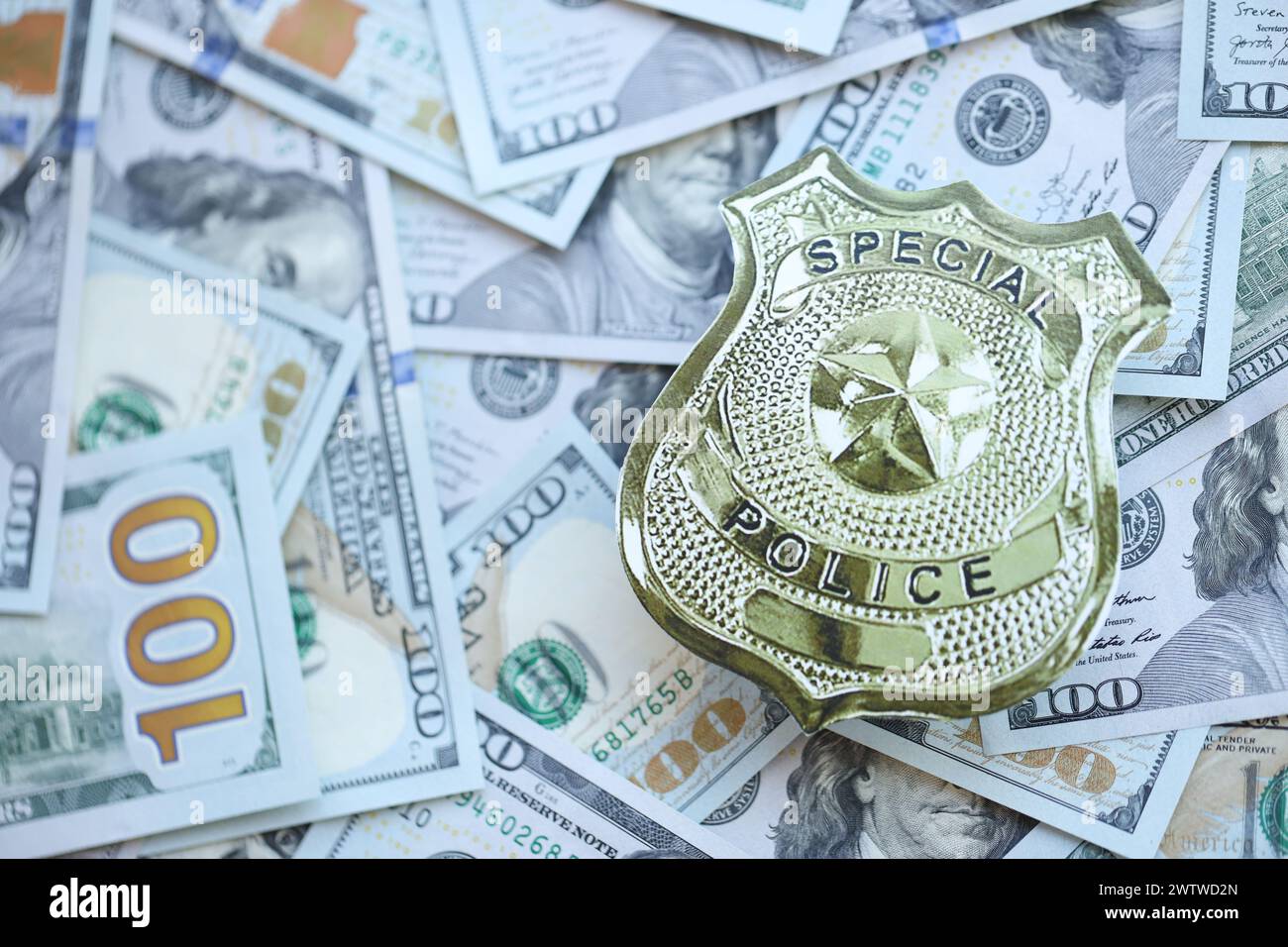 KYIV, UKRAINE - MARCH 9, 2024 US Special Police badge on many US ...